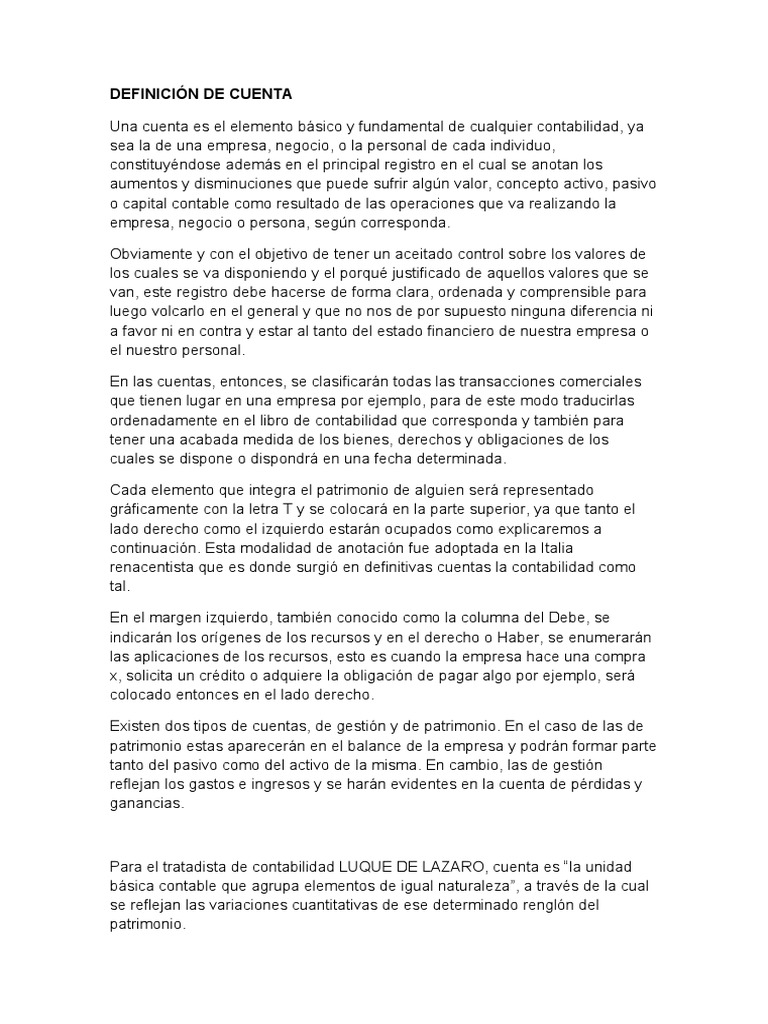 Definición y Clasificación de Cuentas | PDF | Empresas | Contabilidad