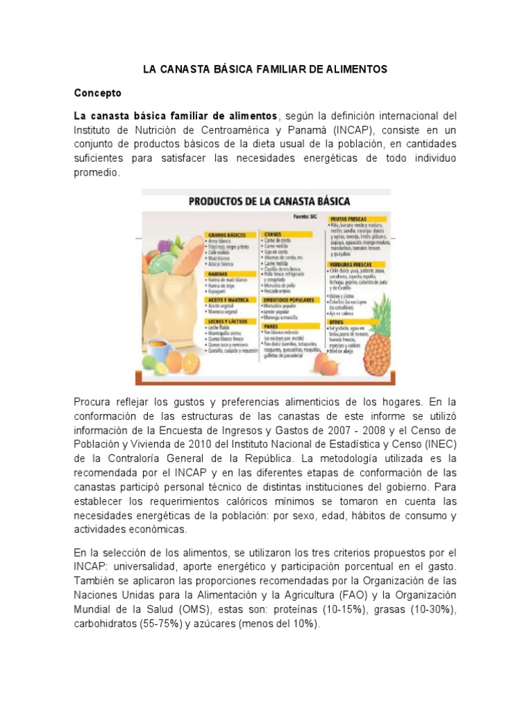 La Canasta Básica Familiar de Alimentos | PDF | Carbohidratos | Alimentos