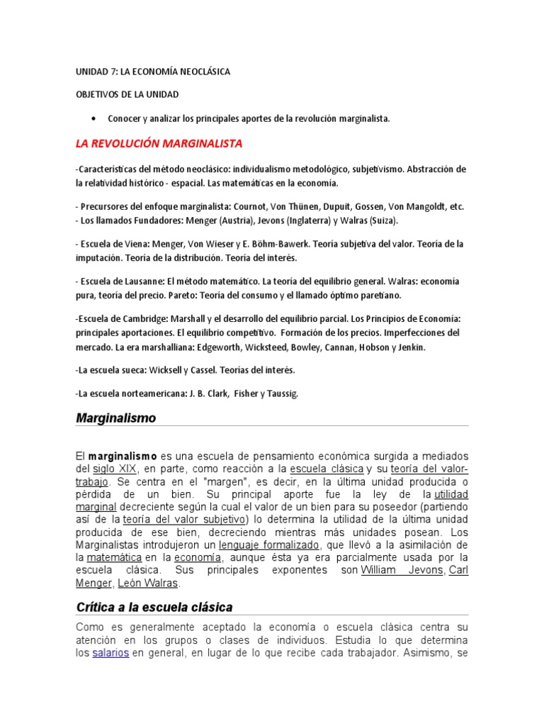 UNIDAD 7 Marginalistas | PDF | Economía neoclásica | Ciencias económicas