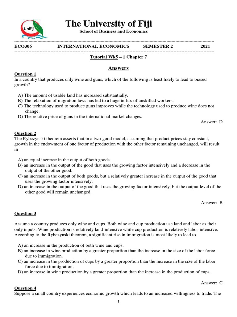 Rybczynski Theorem Insights for ECO 3703 | PDF | Terms Of Trade | Capital Intensity