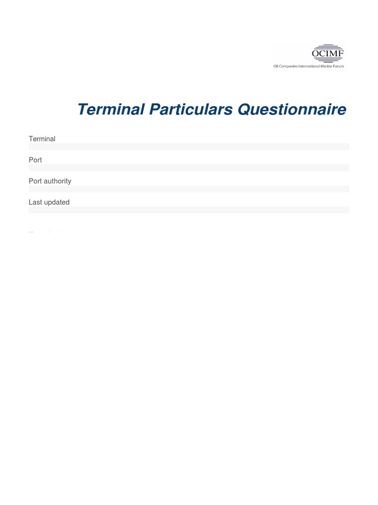 Terminal Particulars Questionnaire | PDF | Shipping | Ships
