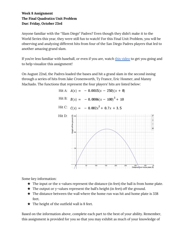 Lily Tran - Week 8 Assignment - The Final Quadratics Unit Problem | PDF ...