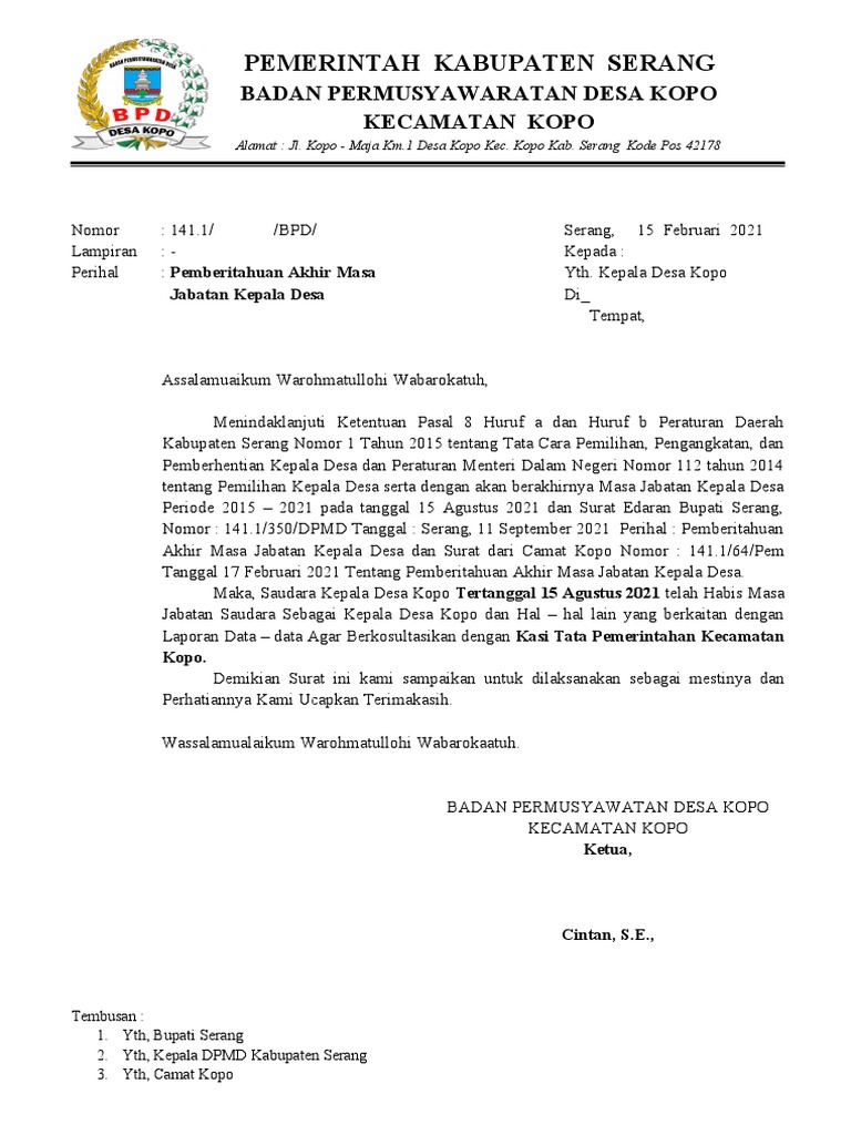 Surat Untuk Kepala Desa | PDF