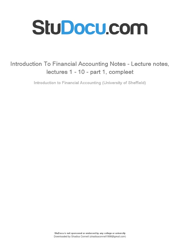 Introduction To Financial Accounting Notes Lecture Notes Lectures 1 10 ...