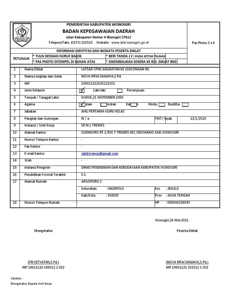 BKD Form Latsar Kosong | PDF