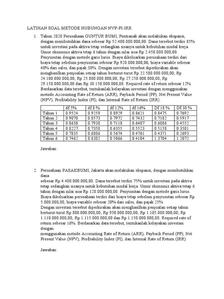 Latihan Soal Metode Hubungan NVP | PDF