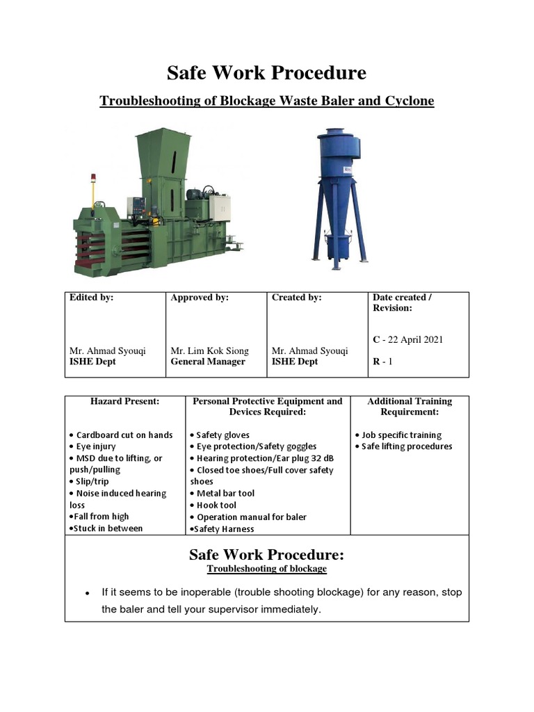 Baler Safety Procedures and Training | PDF | Safety | Equipment