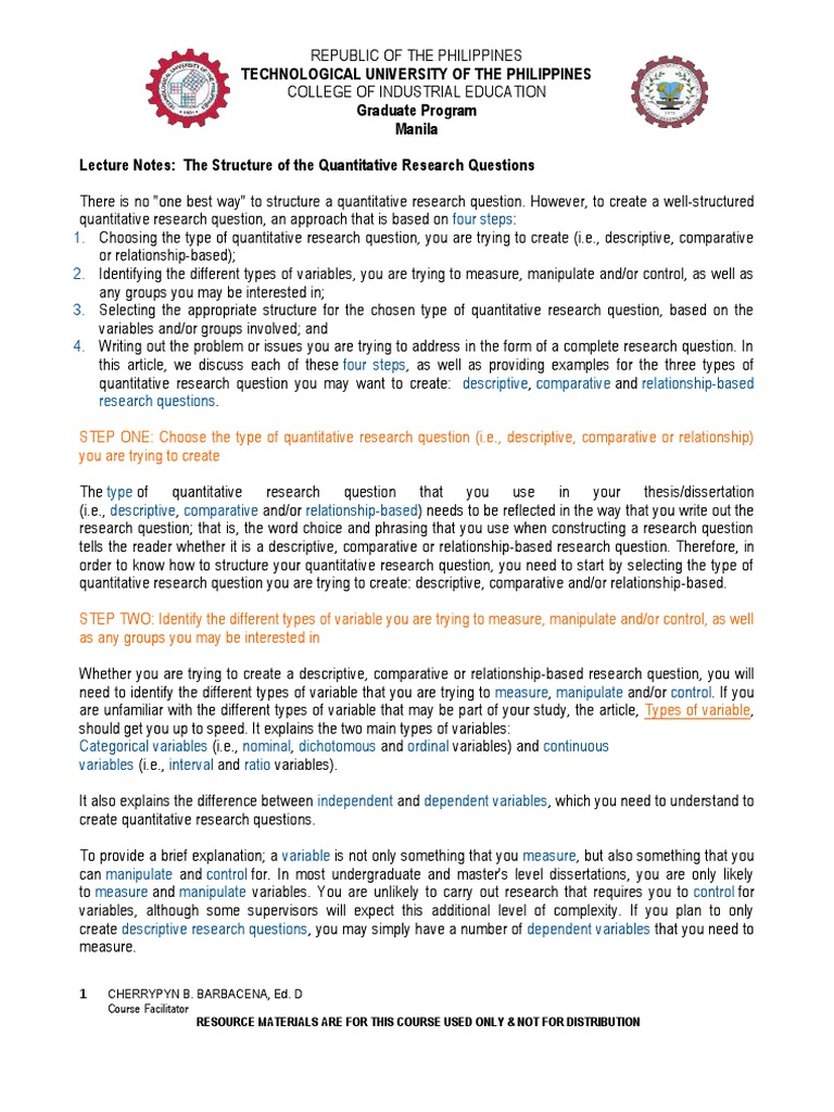 How To Structure Quantitative Research Questions | PDF | Question ...