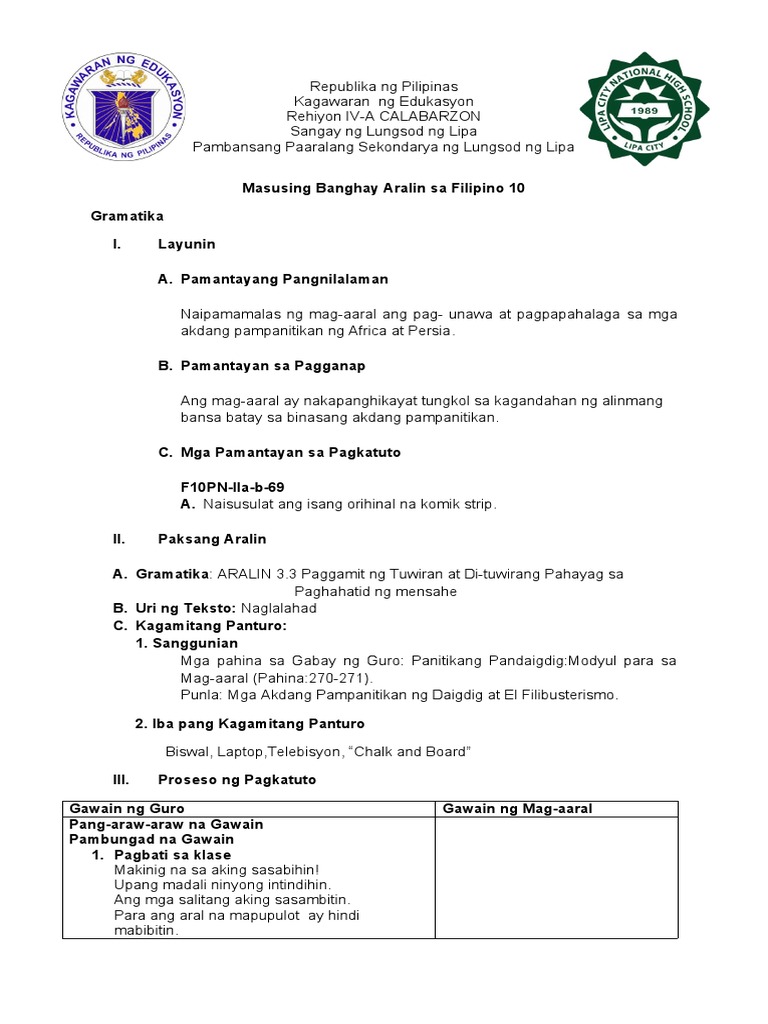 Lesson Plan Pokus NG Pandiwa | PDF