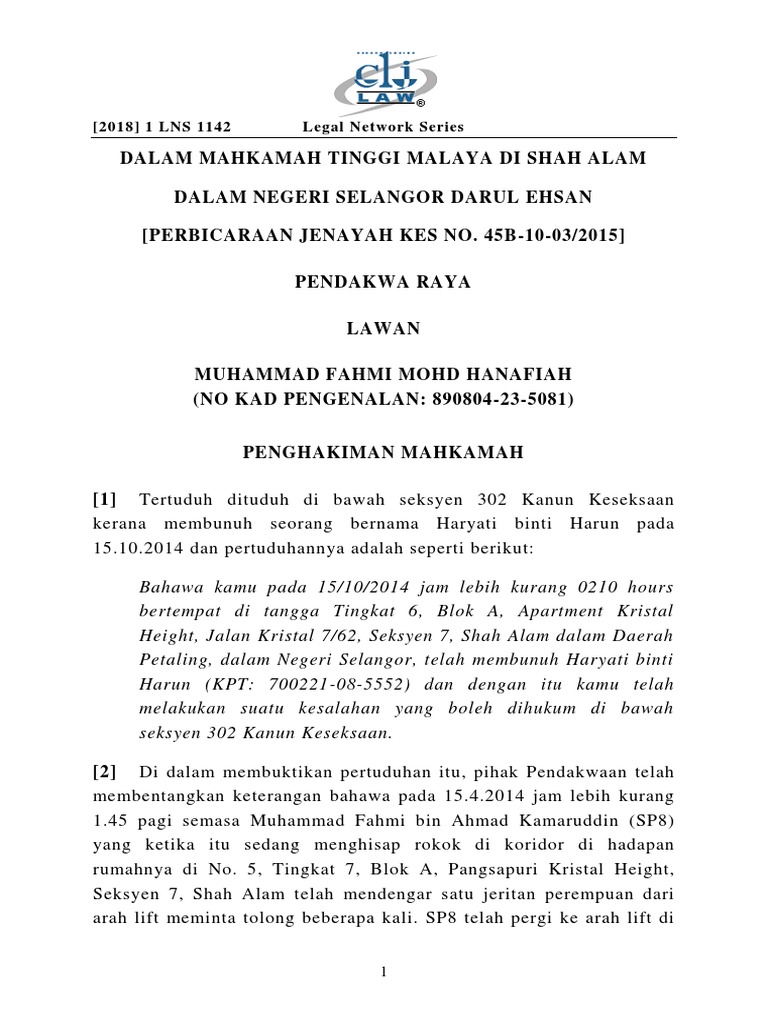 PP LWN Muhammad Fahmi Mohd Hanafiah (2018) 1 LNS 1142 | PDF