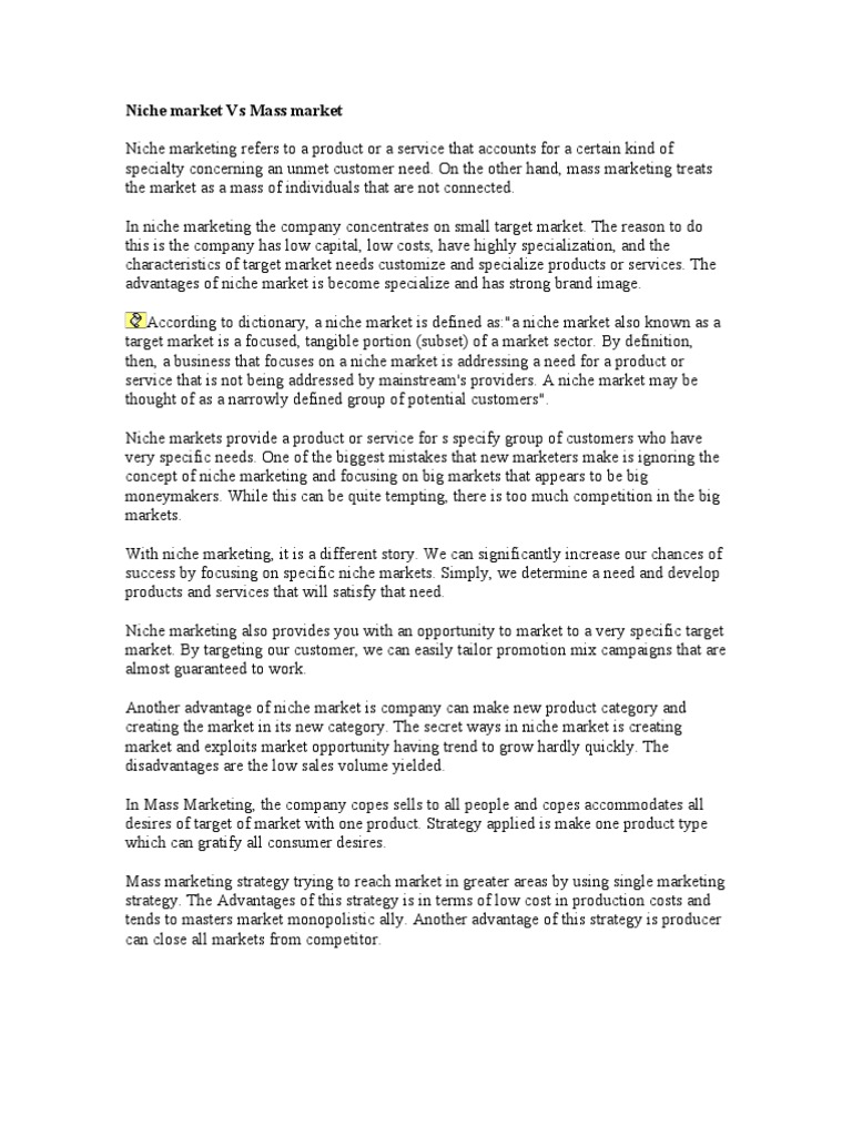 Niche Market Vs Mass Market | PDF | Private Label | Brand