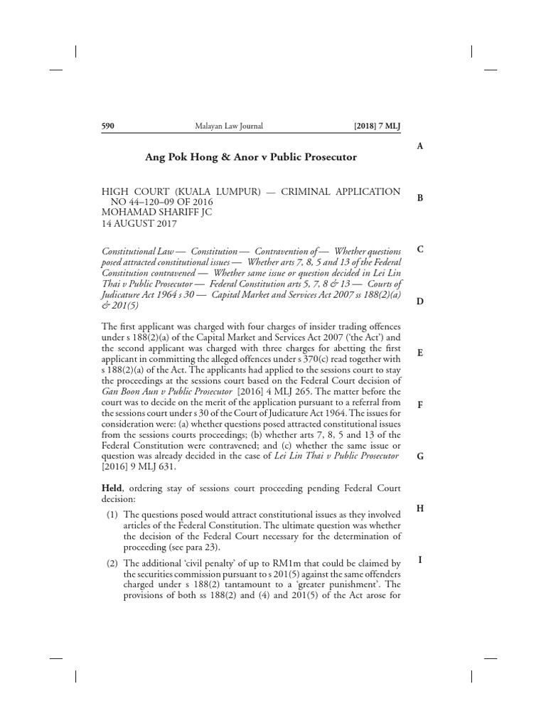 Ang Pok Hong & Anor V Public Prosecutor (2018) 7 MLJ 590 | PDF | Court ...