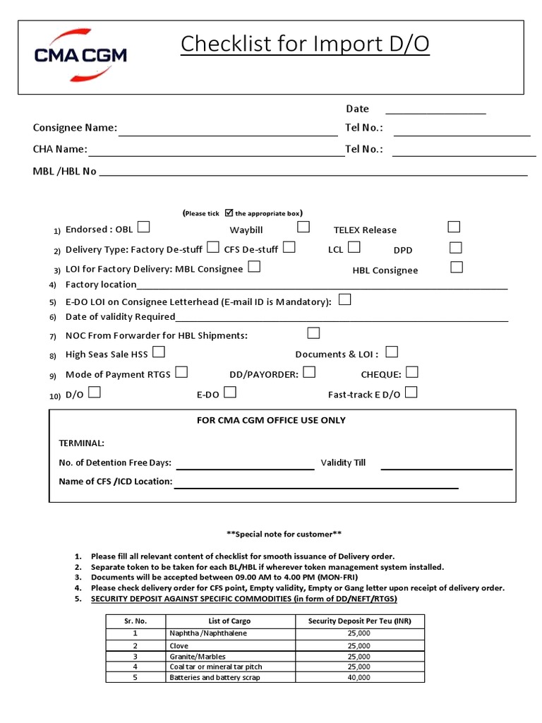 CMA CGM Checklist For Import DO | PDF | Freight Transport | Service ...