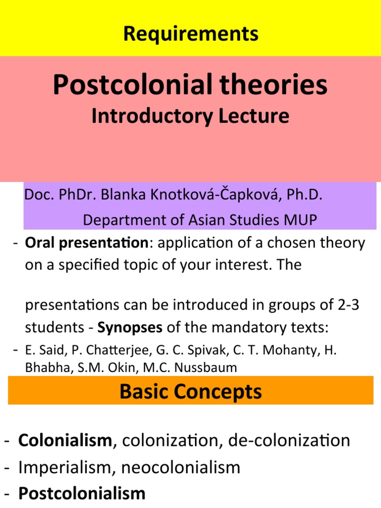Requirements: Postcolonial Theories | PDF | Postcolonialism | Colonialism