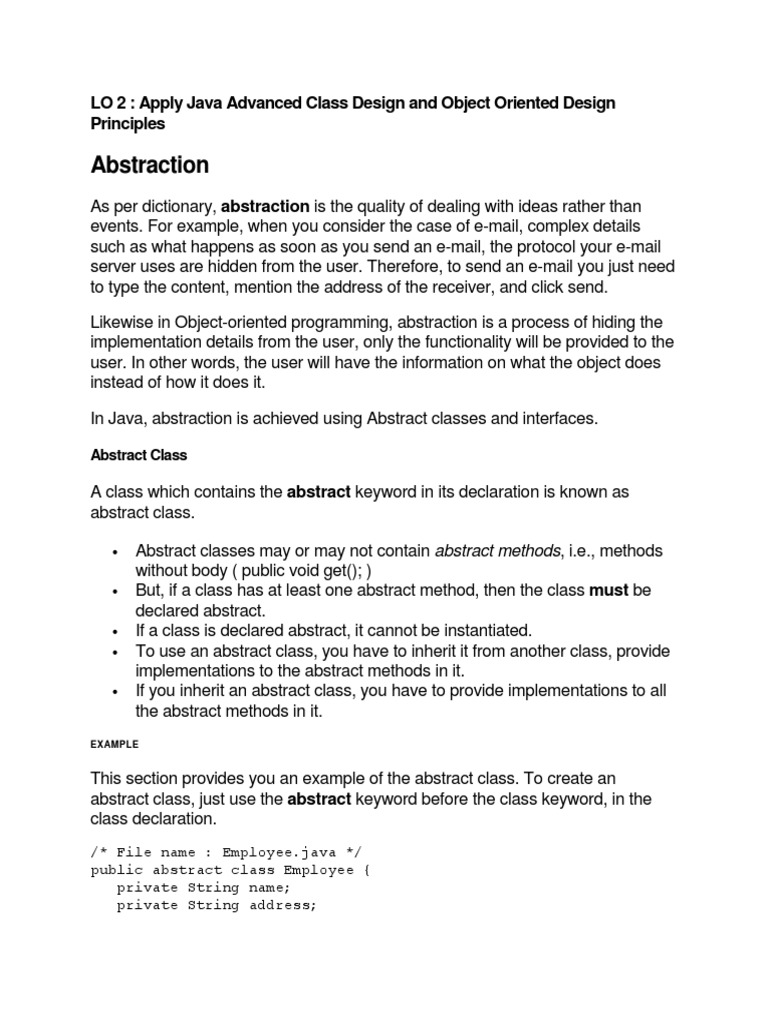 Lo 2 Apply Java Advanced Class Design And Object Oriented Design Principles Pdf Class