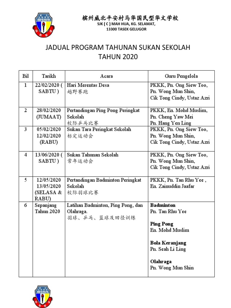 Jadual Program Tahunan 2020 A | PDF