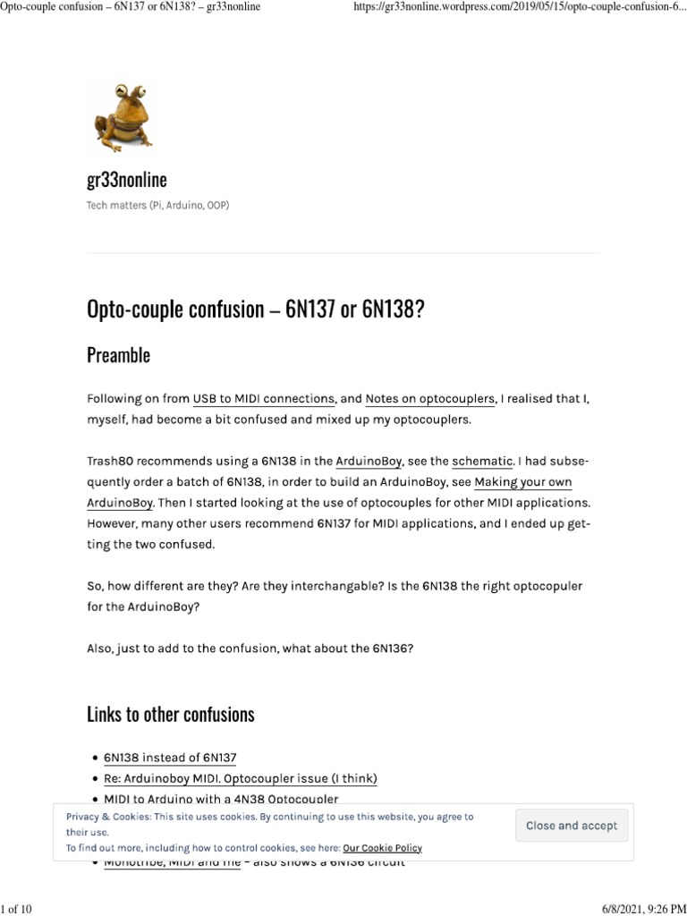 Opto-Couple Confusion - 6N137 or 6N138 - Gr33nonline Arduino Midi | PDF ...