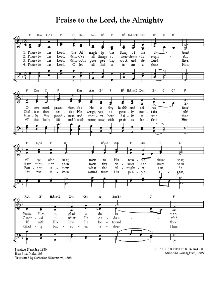 Praise to the Lord Hymn Lyrics | PDF | Church Music | English Christian ...