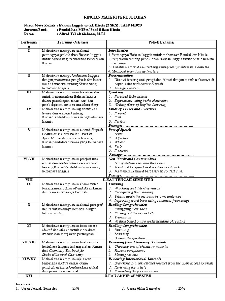 (PB) RPS Bahasa Inggris Untuk Kimia | PDF