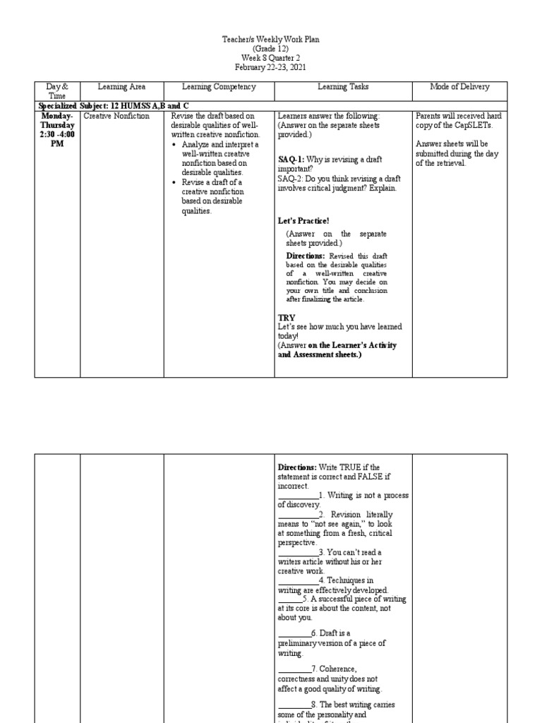 Specialized Subject: 12 HUMSS A, B and C Monday-Thursday 2:30 - 4:00 PM ...
