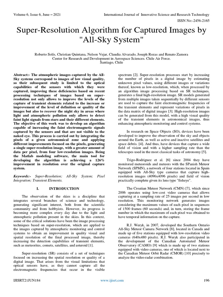 Super Resolution Algorithm For Captured Images By All Sky System Pdf Image Resolution Pixel
