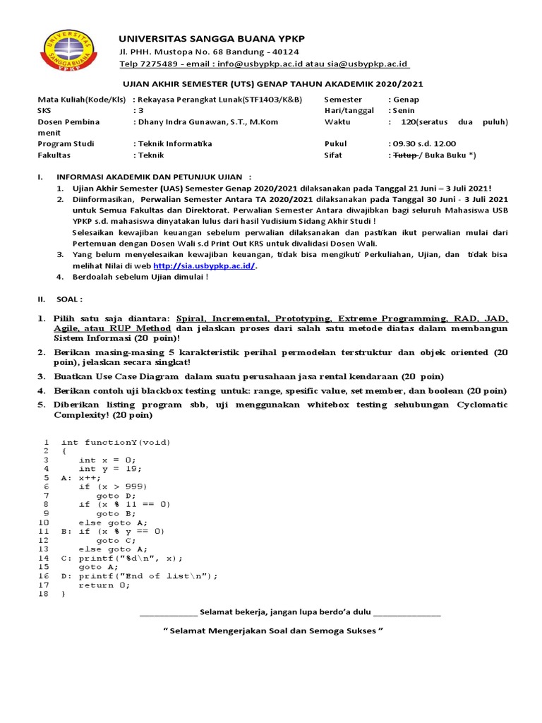 Soal Uas RPL Genap 2020-2021 | PDF