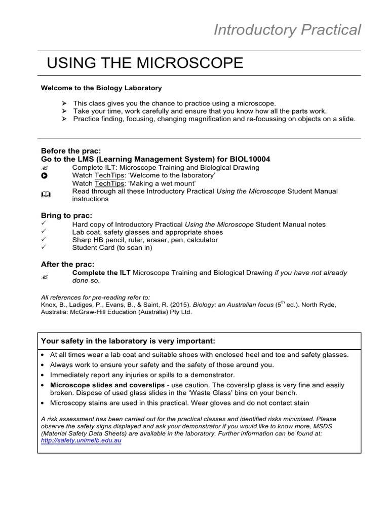 Using The Microscope: Introductory Practical | PDF | Microscopy | Equipment