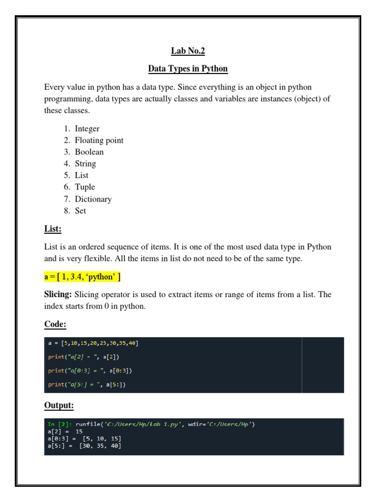Lab 2 Data Types Final | PDF