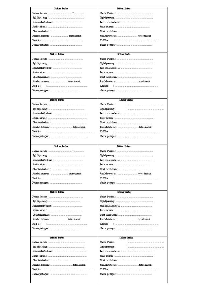 Stiker Infus - Igd | PDF