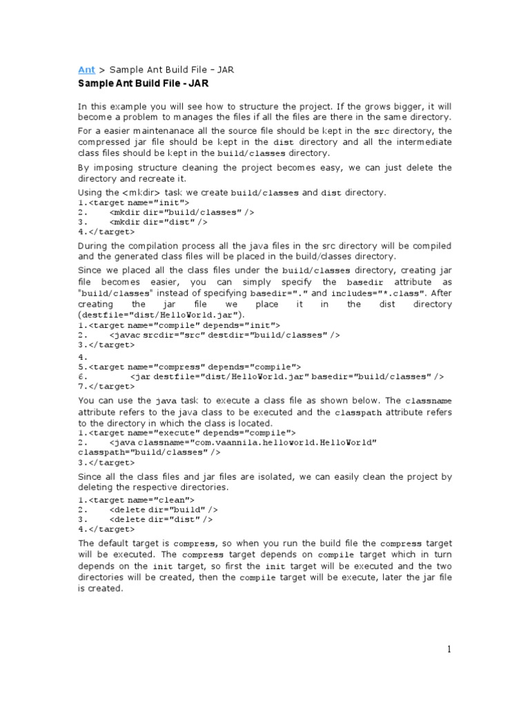 Sample Ant Build File - JAR | PDF | Computer Data | Computing