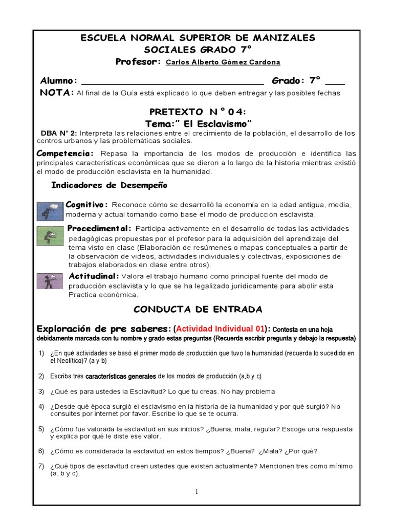 Hoja De Trabajo Sobre La Esclavitud