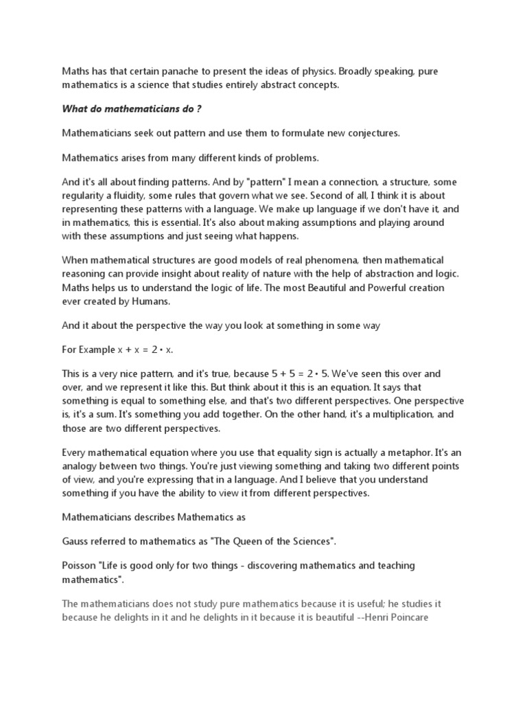 What Do Mathematicians Do ? | PDF | Teaching Mathematics | Science