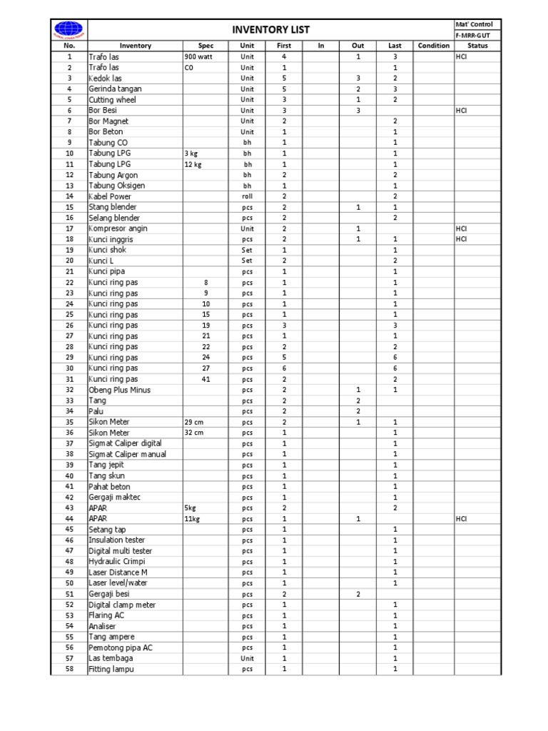 Inventory List: Mat' Control F-Mrr-Gut | PDF | Nature
