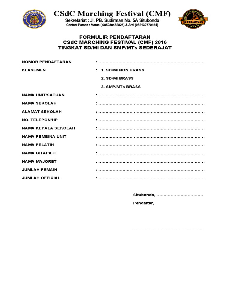 Formulir Pendaftaran CMF | PDF | Karier & Perkembangan | Olahraga & Rekreasi