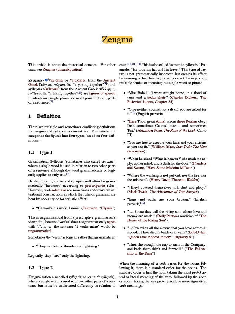 Zeugma: 1 Definition | PDF | Lexical Semantics | Semiotics