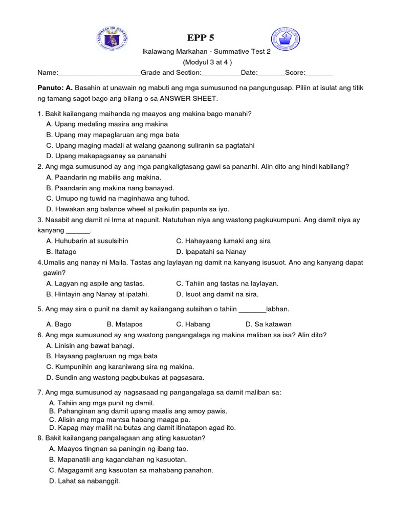 Q2 Epp Summative Test 2 | PDF