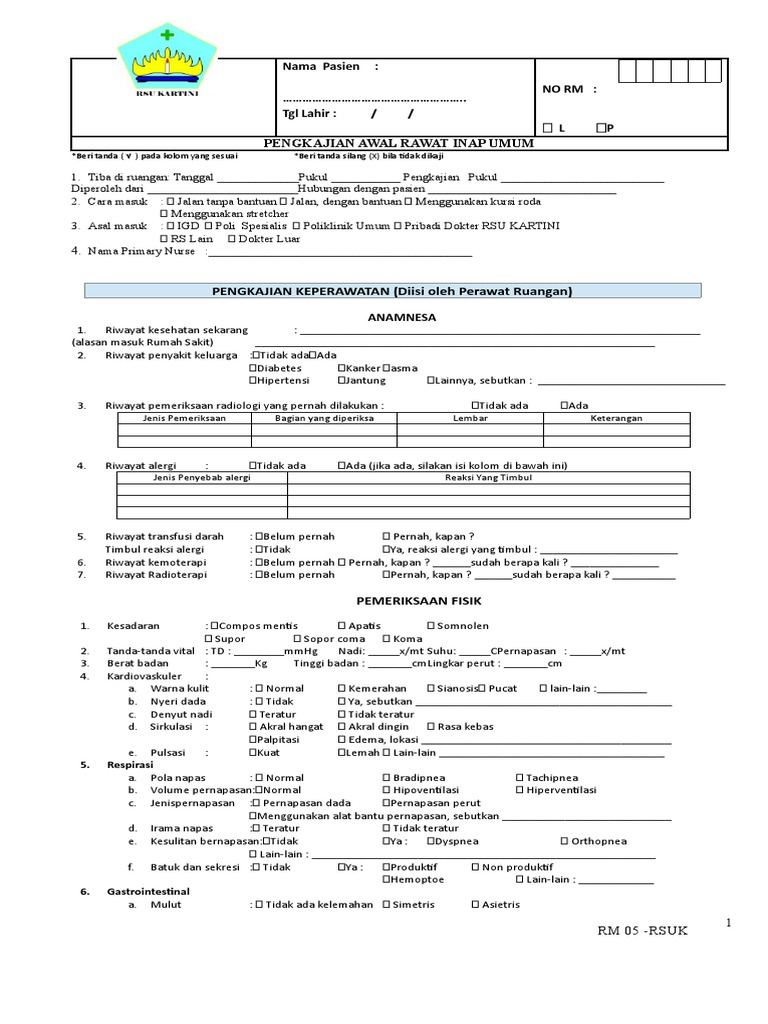 Pengkajian Awal Pasien Rawat Inap Umum | PDF