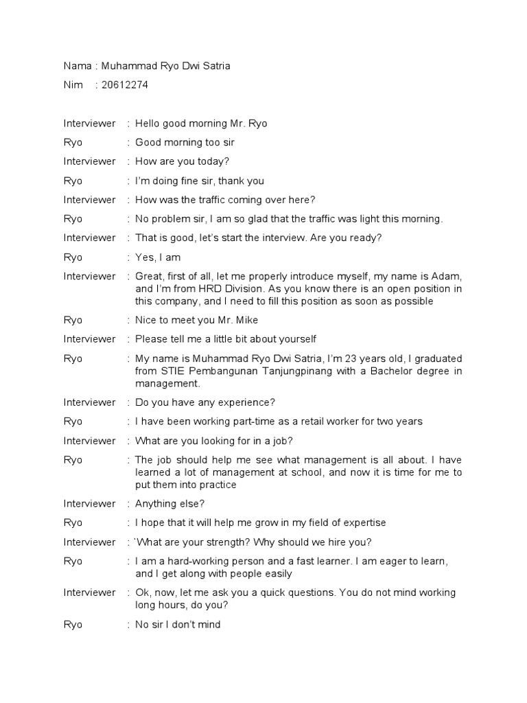 Tugas ECO Job Interview Dialogue | PDF | Further Education