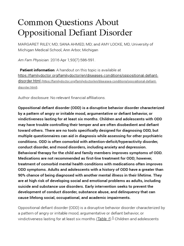Common Questions About Oppositional Defiant Disorder - American Family ...
