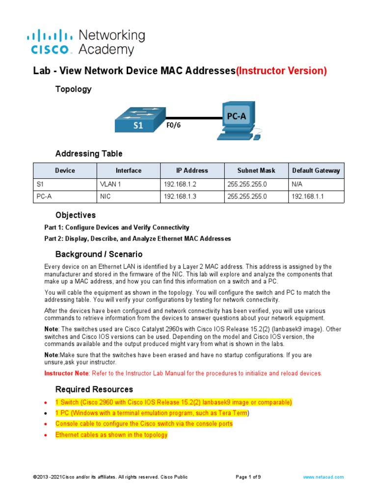7.2.7 Lab - View Network Device MAC Addresses - ILM | PDF | Network Switch | Computer Standards