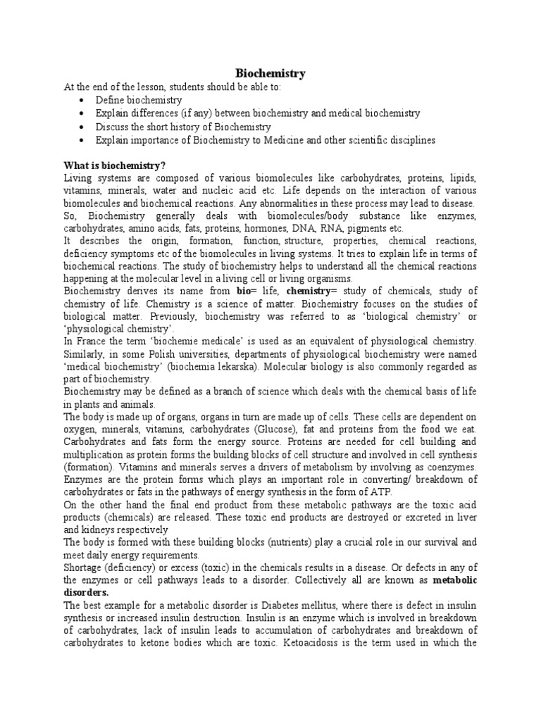 An Overview of Biochemistry and its Relevance to Medicine | PDF ...