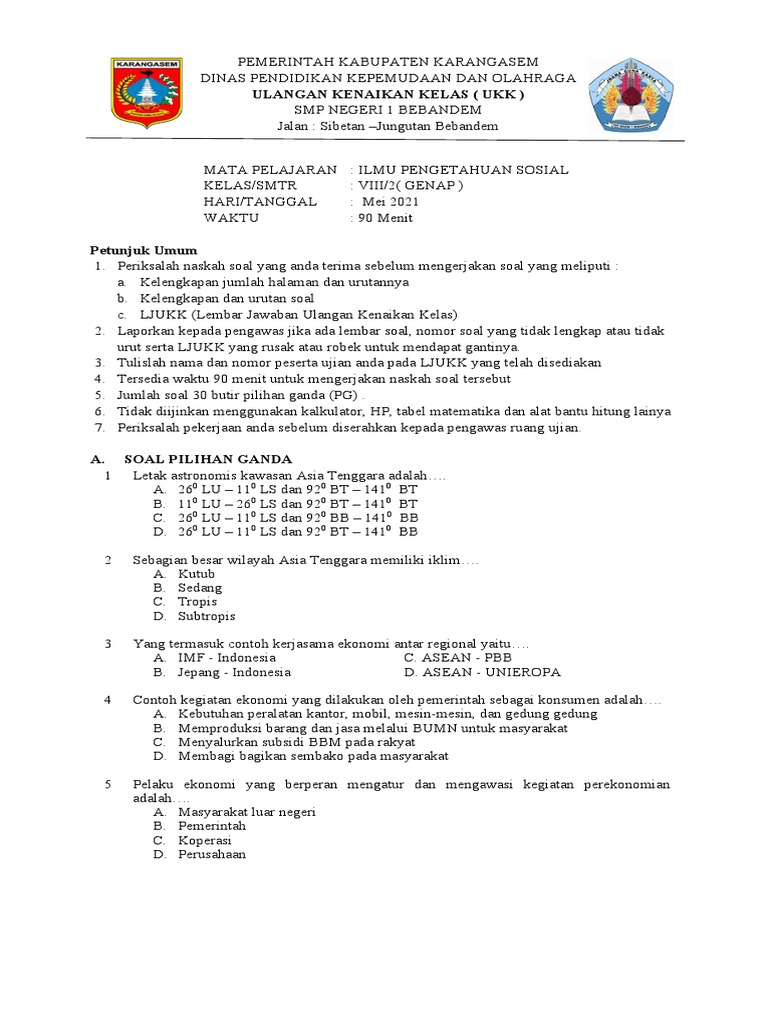 Soal Ips - Ukk - Kelas Viii 2021 | PDF