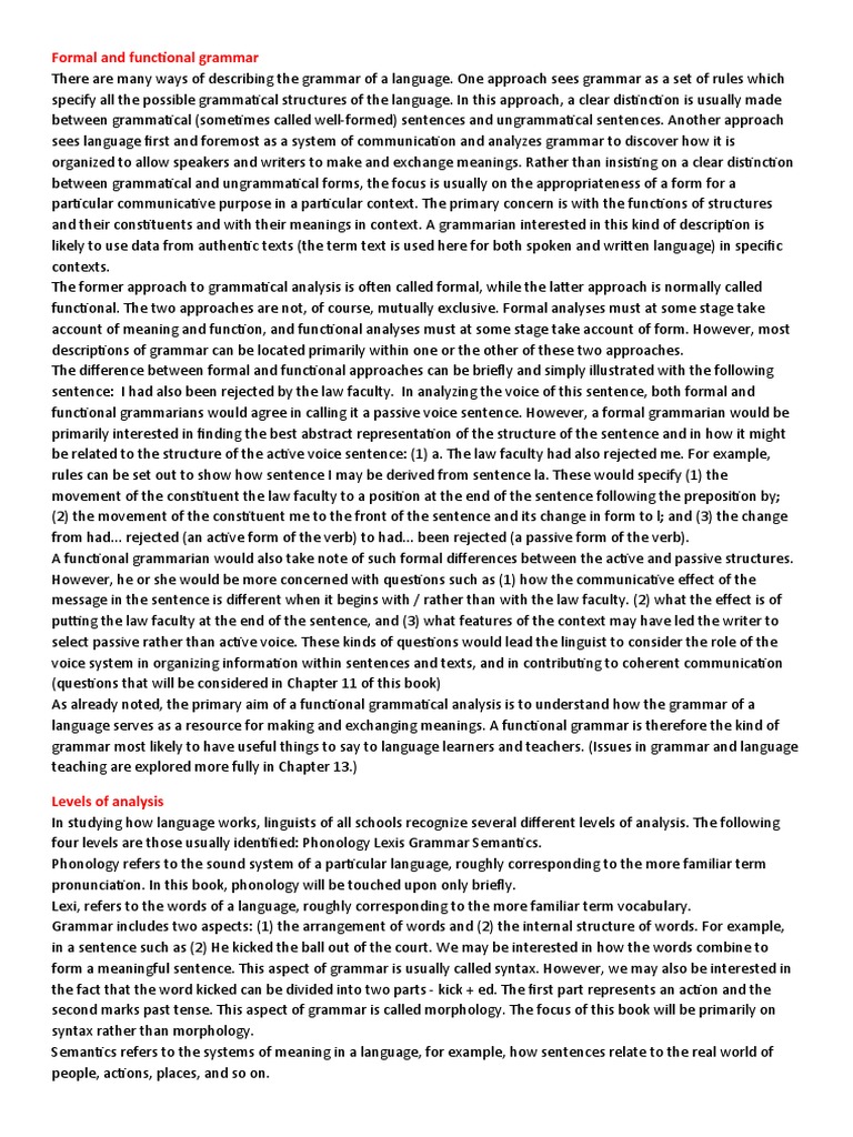 Formal and Functional Grammar | PDF | Verb | Subject (Grammar)