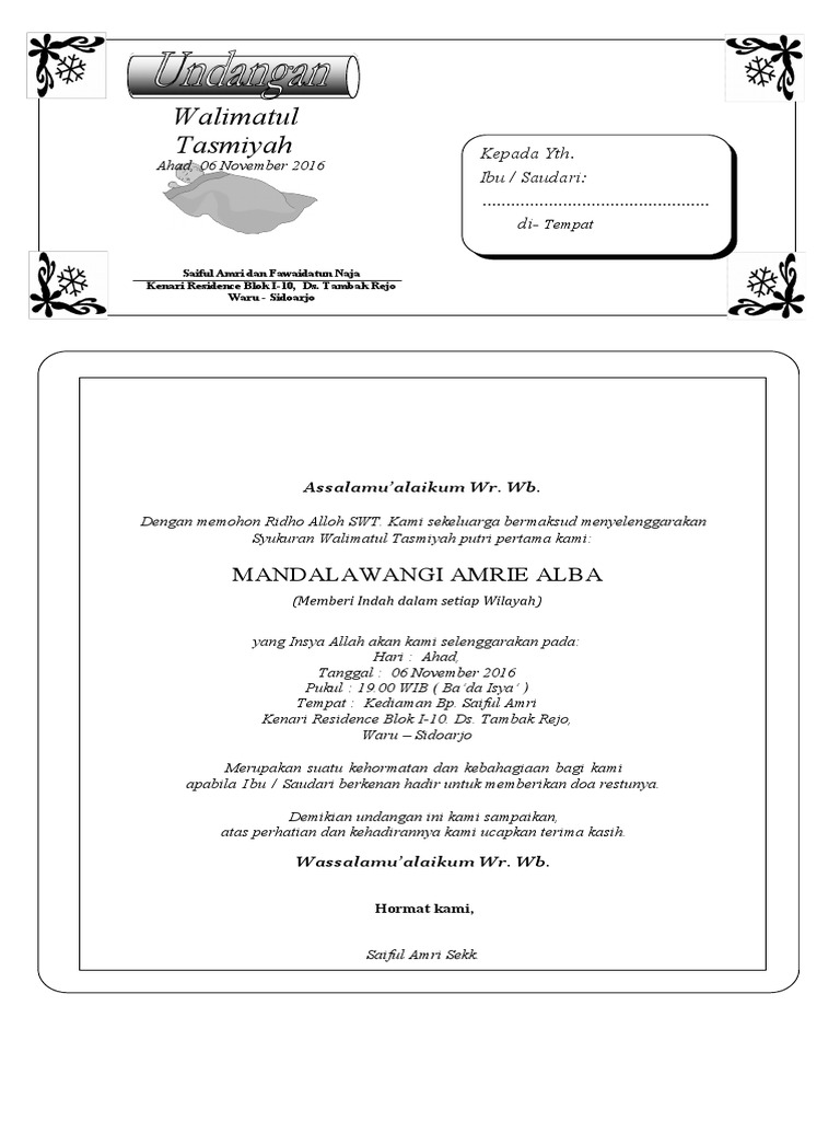 Undangan Walimatul Tasmiyah | PDF