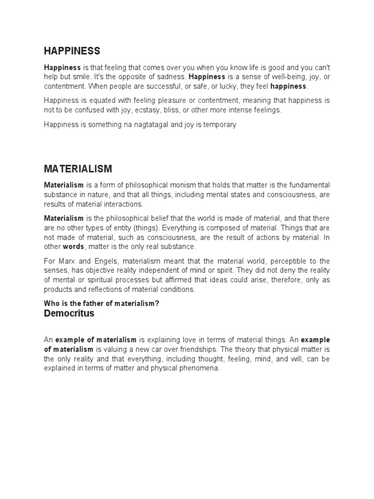 Philosophies of Happiness and Materialism | PDF | Materialism | Hedonism