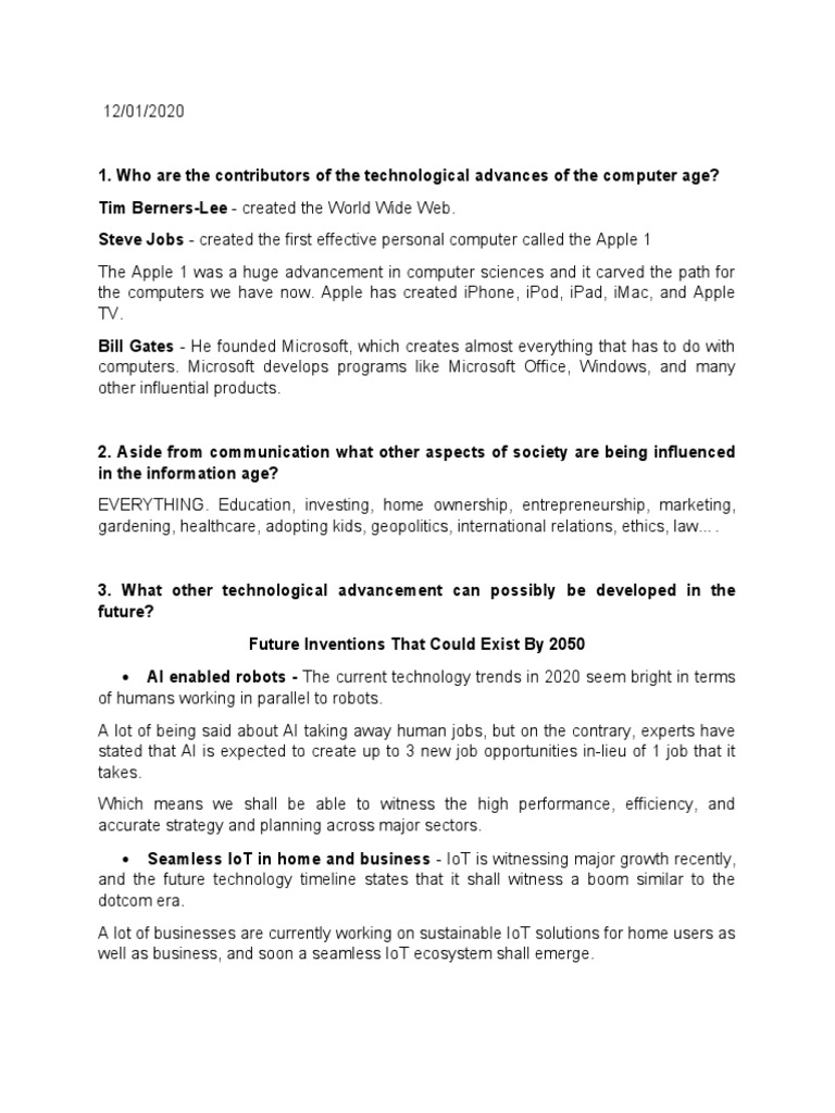 Contributors to Tech Advances in Info Age | PDF | Apple Inc. | Energy ...