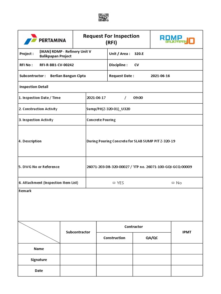 Request For Inspection (RFI) | Download Free PDF | Composite Material ...