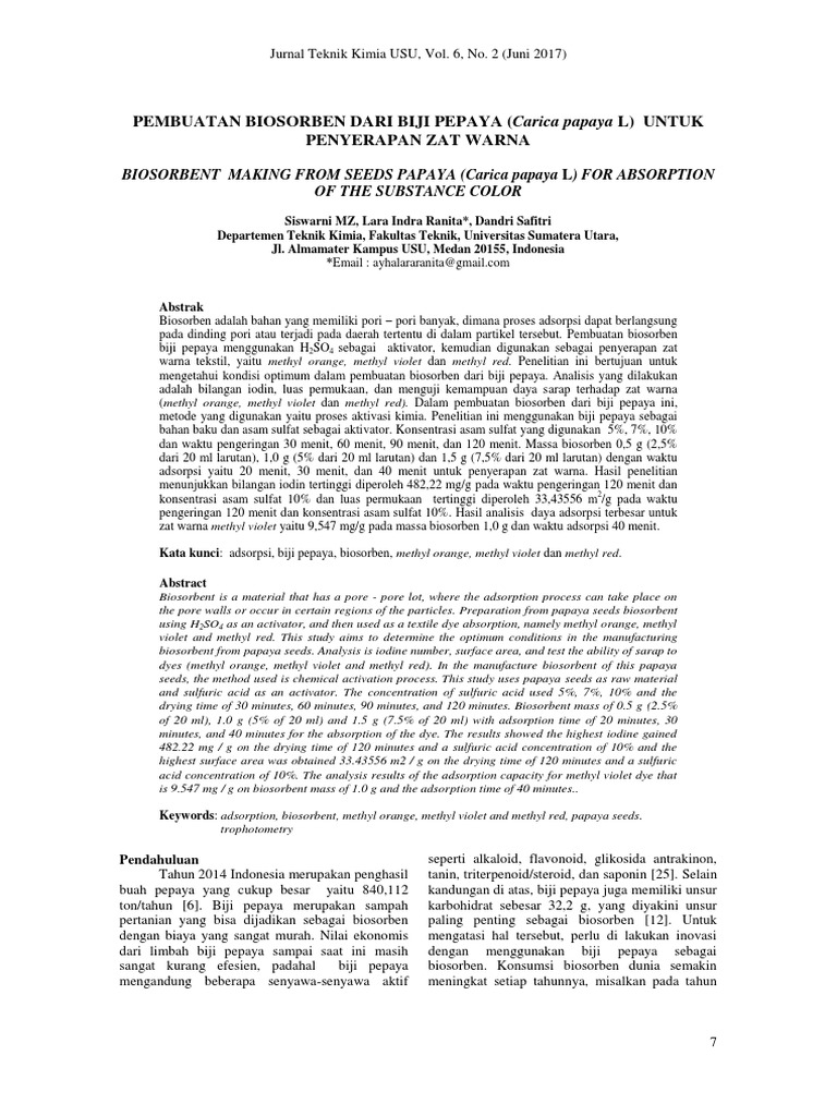 Biosorben Biji Pepaya untuk Penyerapan Warna | PDF