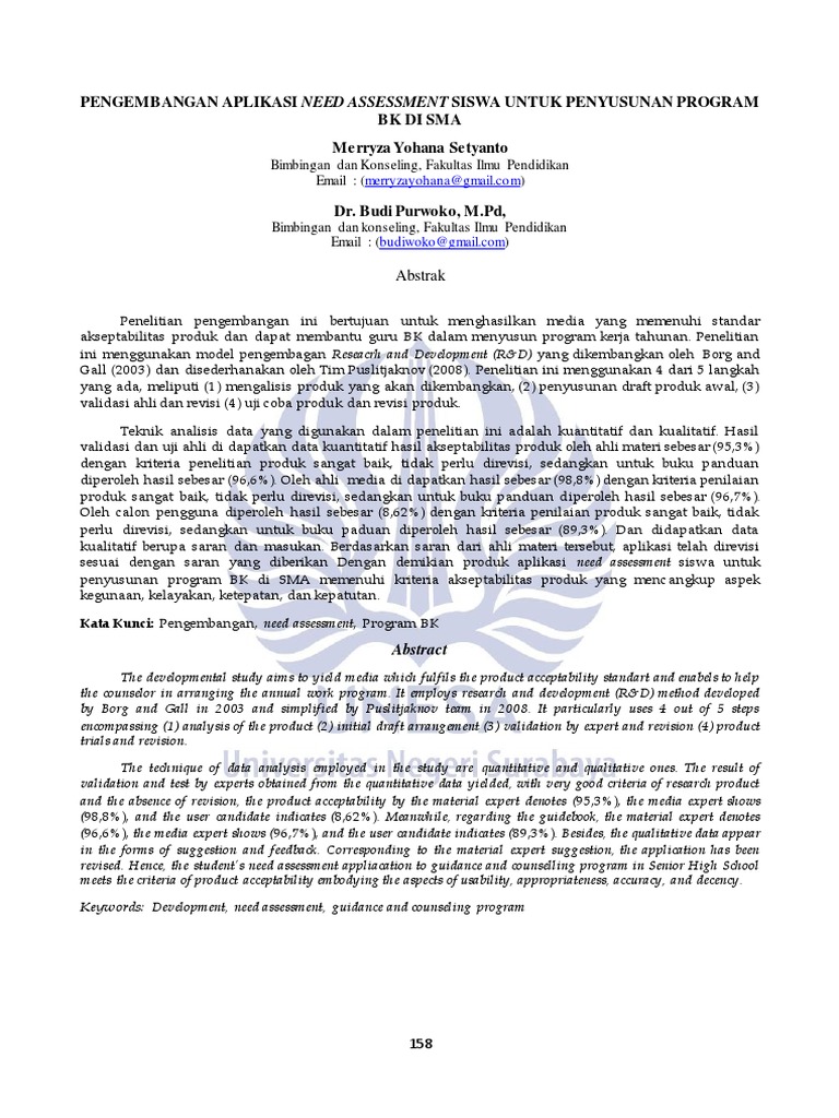 Pengembangan Aplikasi Need Assessment Siswa Untuk Penyusunan Program BK Di Sma Merryza Yohana ...