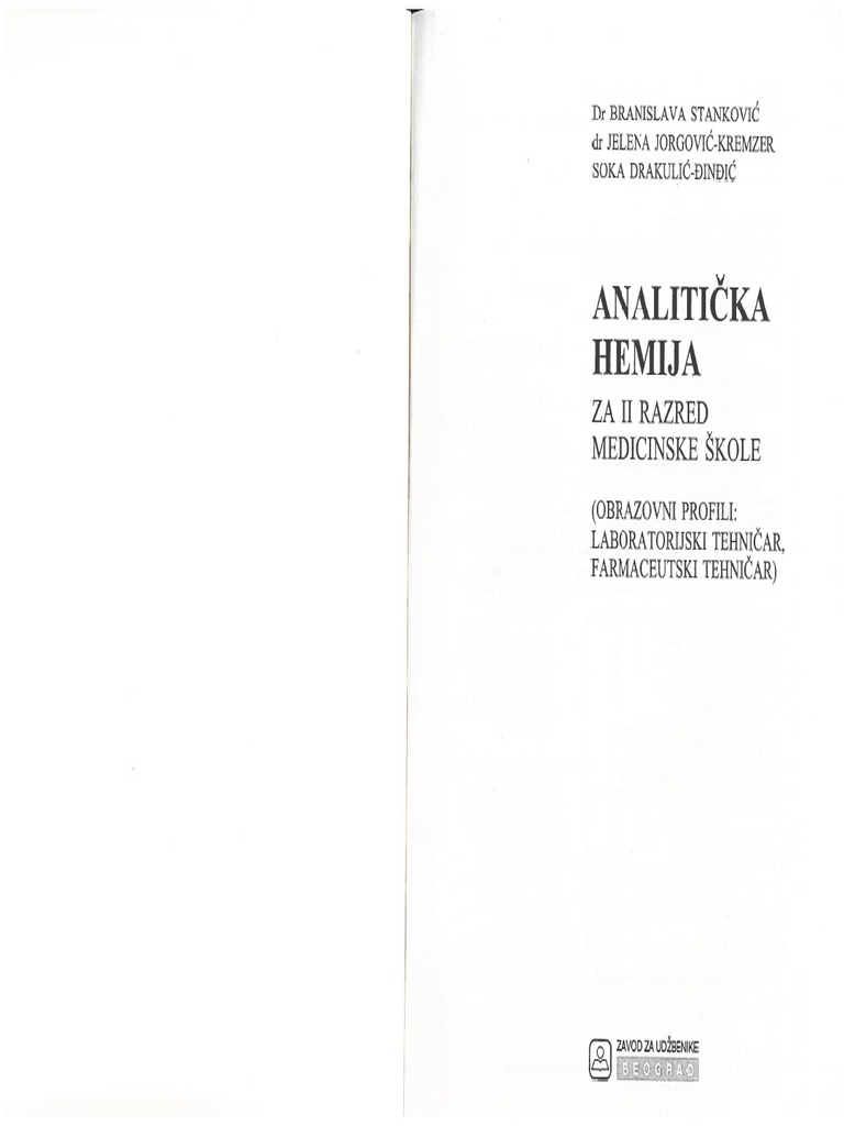 Analiticka Hemija Za II Razred PDF | PDF